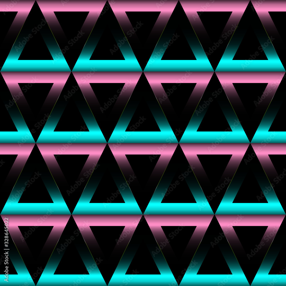 Abstract green and pink glow gradient triangles vector pattern on black ...