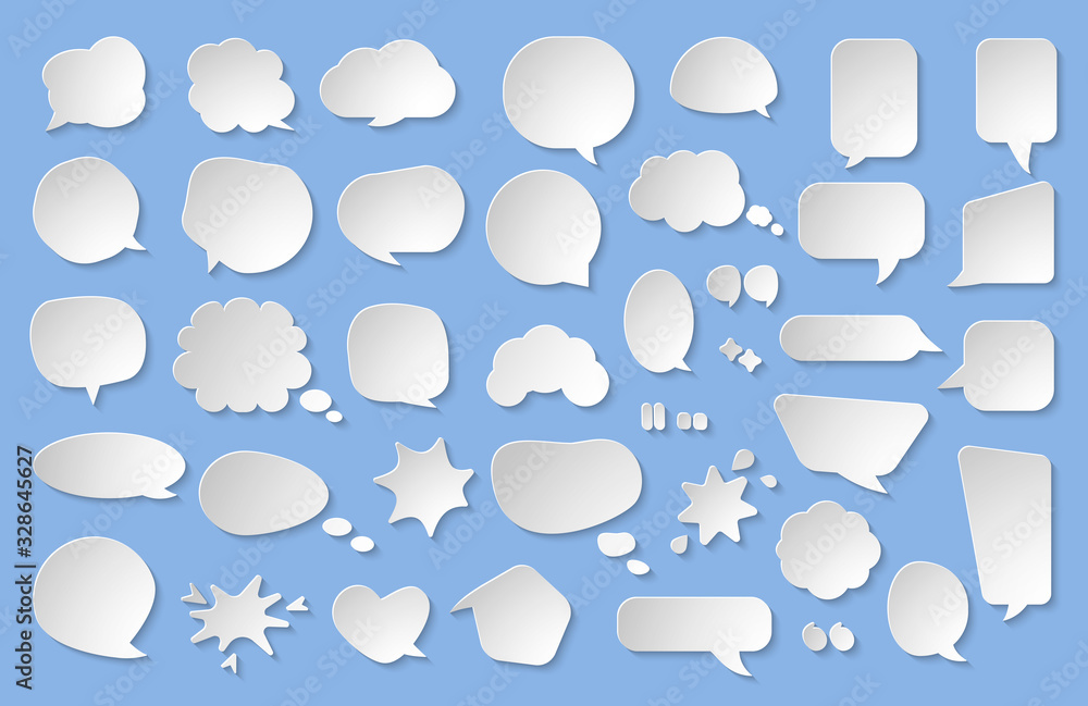 Comic paper cut speech bubble set. Empty text box cloud. Abstract icon ...