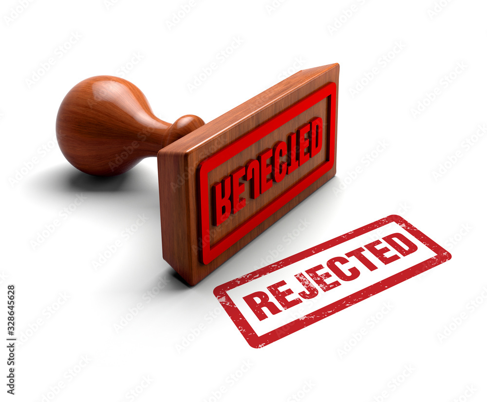 Rejected stamp. Wooden stamper and stamp with text Rejected on white ...