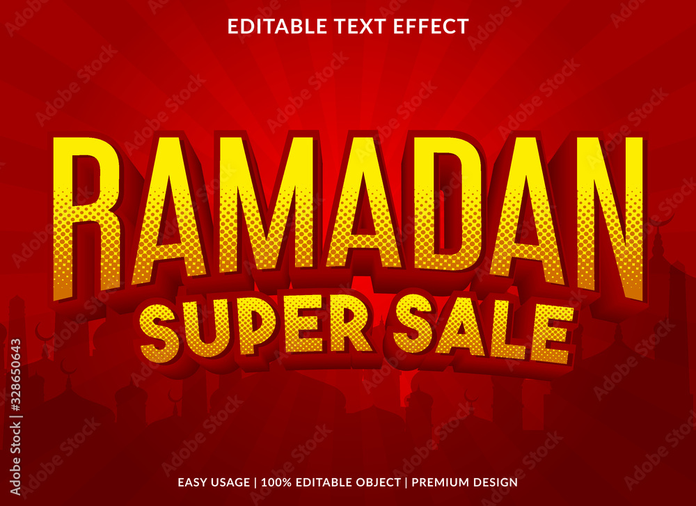 ramadan sale text effect template with 3d type style and retro concept ...