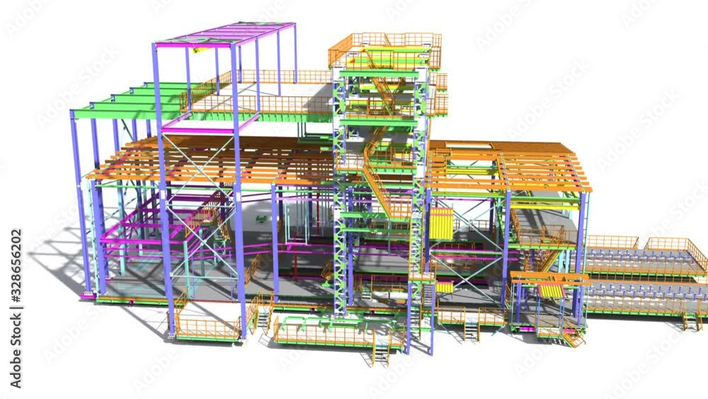 Animation of a BIM model of a building structure made of metal ...