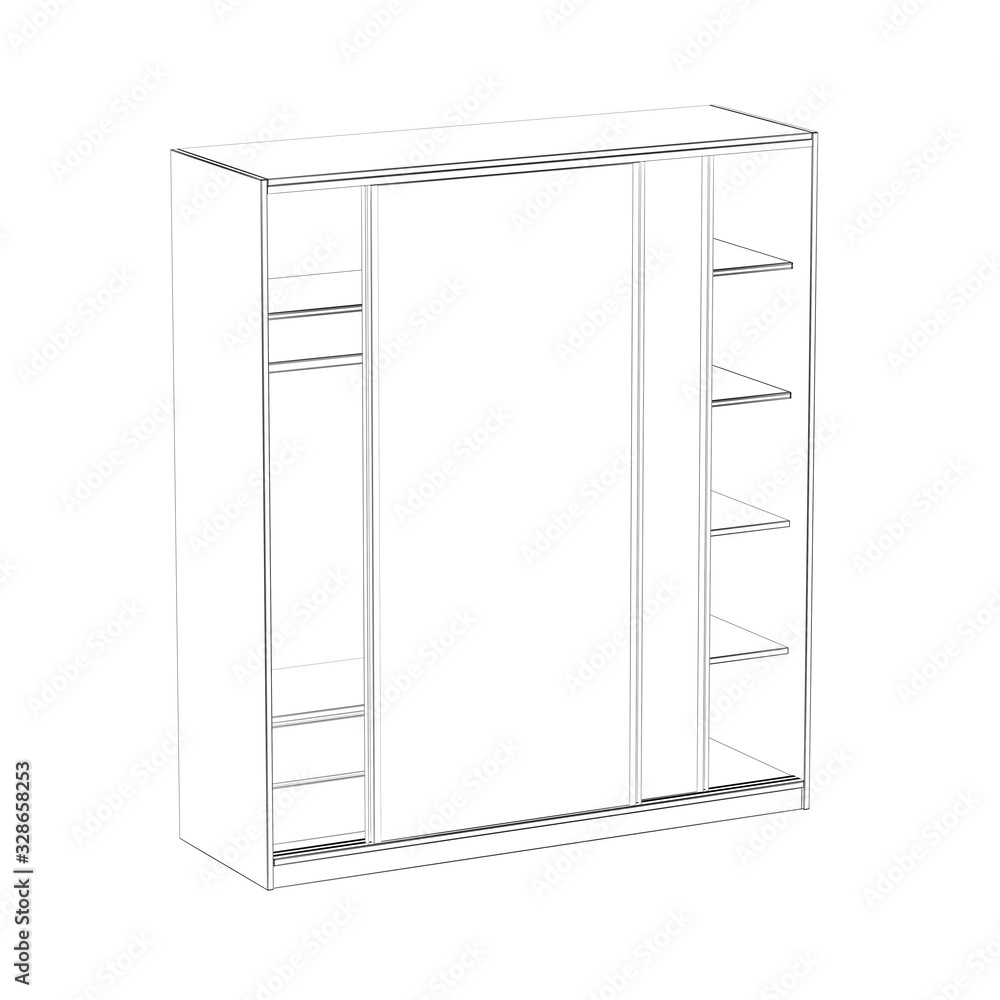 3d model of wardrobe with sliding doors. Stock Illustration | Adobe Stock