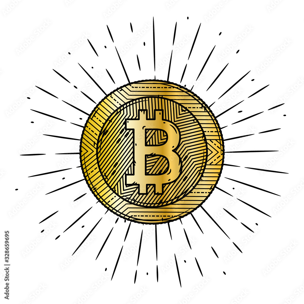 Bitcoin. Vector illustration with bitcoin and divergent rays. Used for ...
