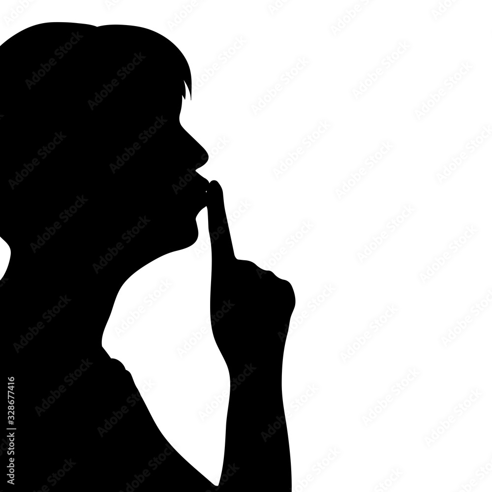 Vector silhouette of anonymous woman with silence gesture on white ...
