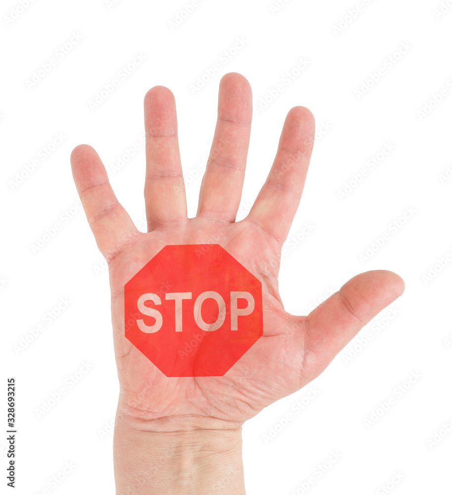Open hand raised, STOP sign painted Stock Illustration | Adobe Stock