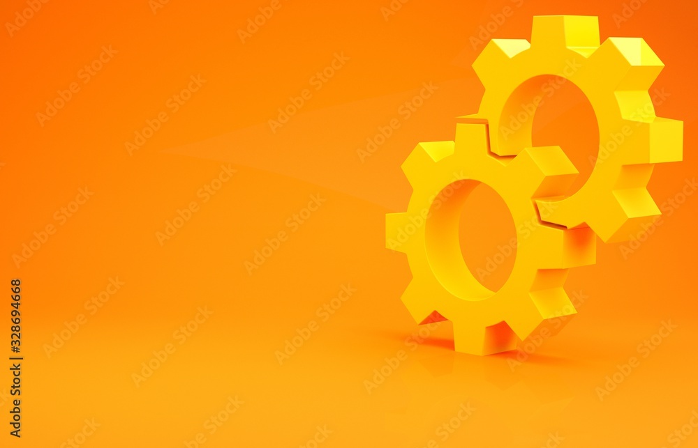 Yellow Gear icon isolated on orange background. Cogwheel gear settings ...