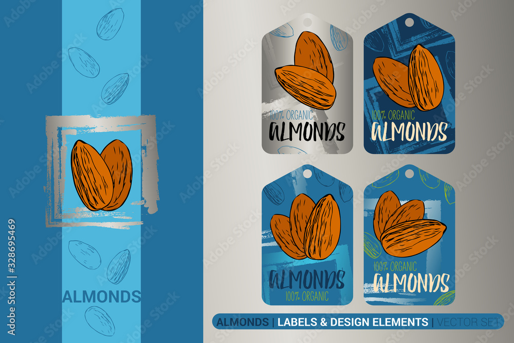 Creative nut tags in silver and blue colors with circle and square ...