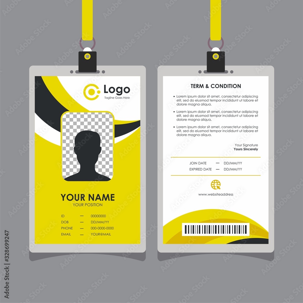 Simple Clean Yellow Curve Id Card Design, Professional Identity Card ...