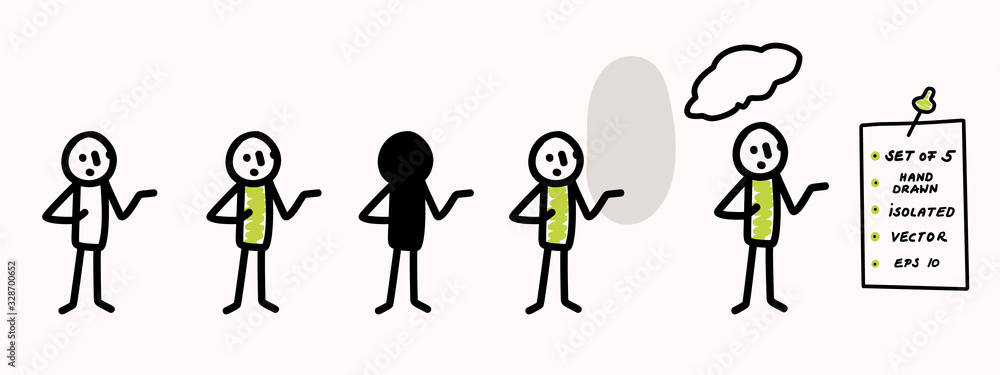 Hand drawn stick figure pondering pose. Concept of lecture, explanation ...