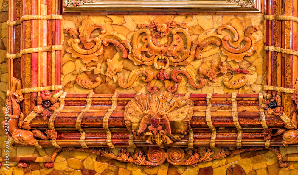 Details of the magnificent carving on amber wall panels in the restored ...