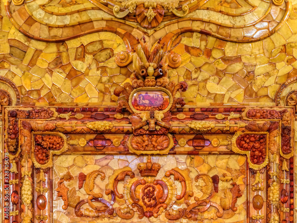 Details of the magnificent carving on amber wall panels in the restored ...