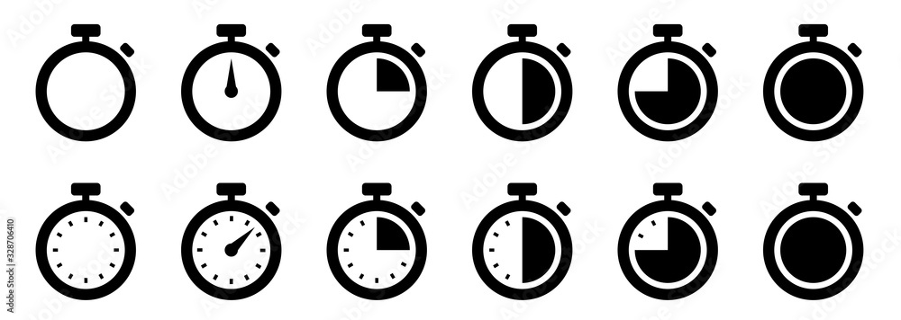 Timers icon set. Countdown timer symbol. Timer. Stopwatch collection ...