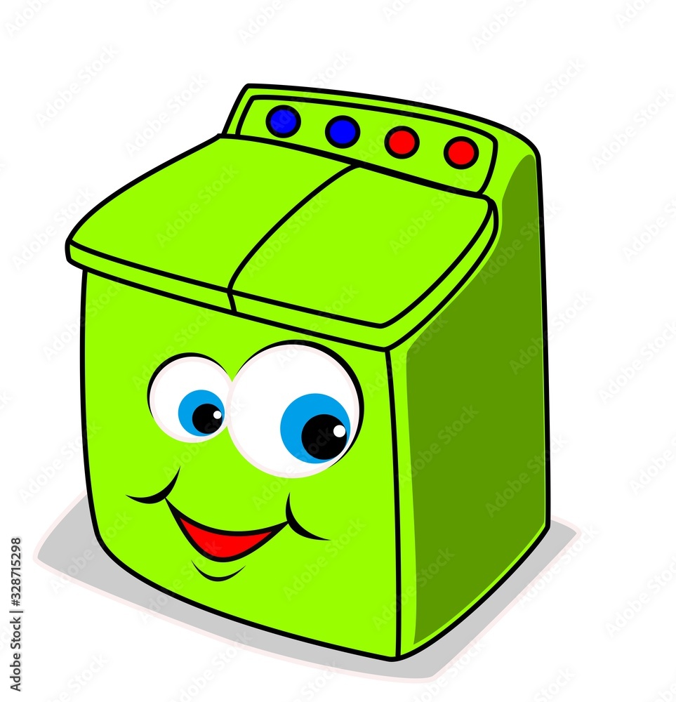 green washing machine cartoon vector illustration Stock Vector | Adobe ...