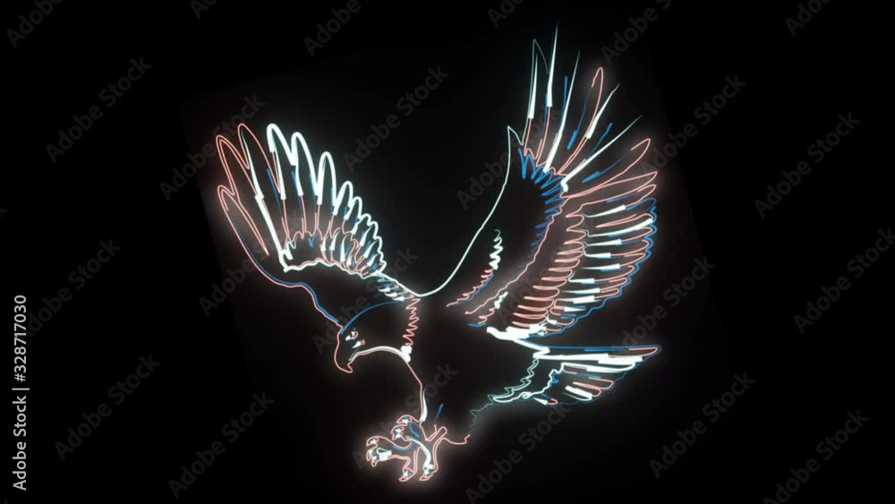 Eagle neon animation on alfa channel, 2d. Red, white and blue lights ...