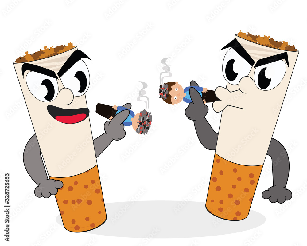 Cartoon of stop smoking on white background, smoking is prohibited and ...