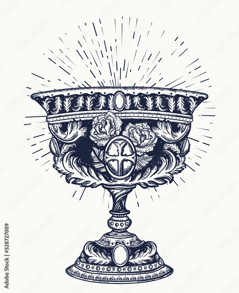 Holy grail. Tattoo and t-shirt design. Medieval sacred chalice of ...