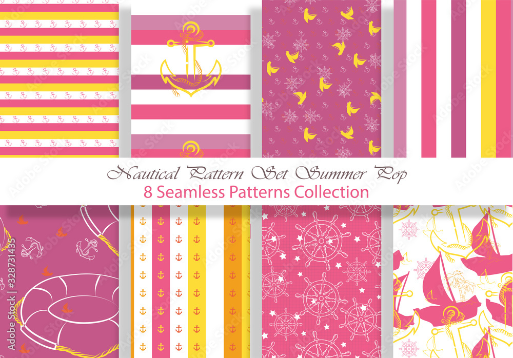 Nautical Pattern Set inspired by adventures on the seas. Summer Pop ...