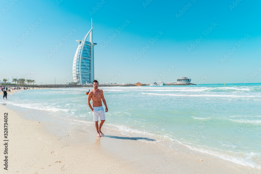 young men on vacation in Dubai, guy on citytrip Dubai Arab Emirates ...
