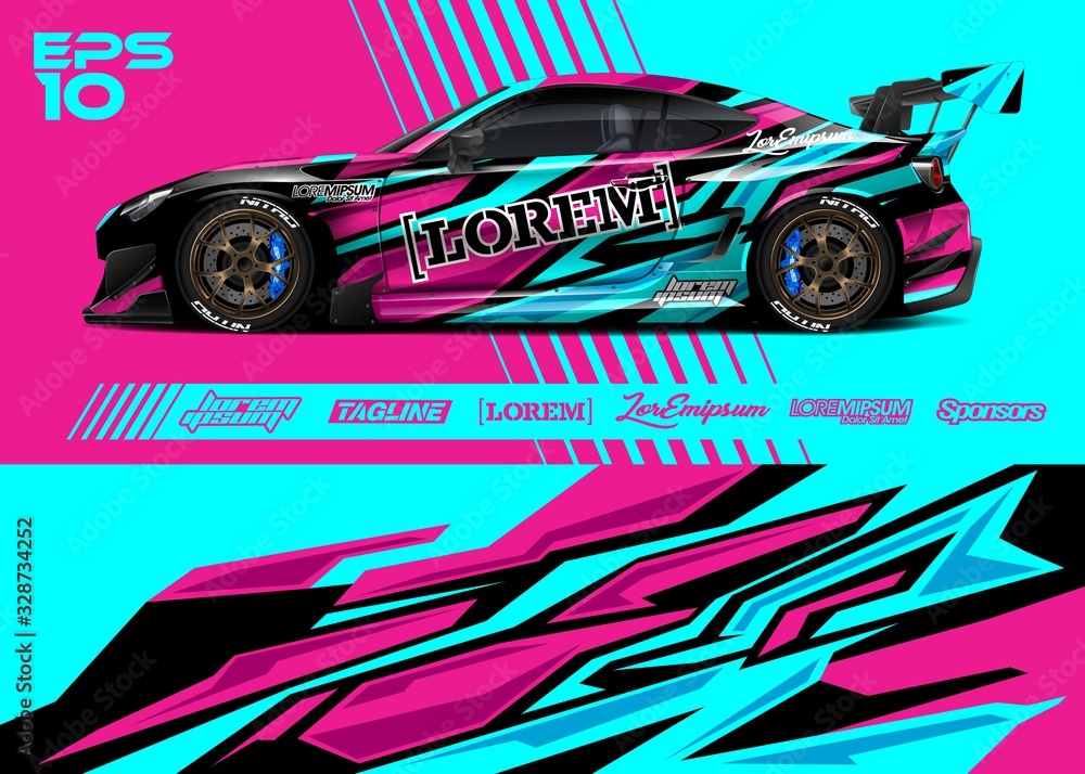 Car wrap racing livery vector. Abstract stripe racing background for ...