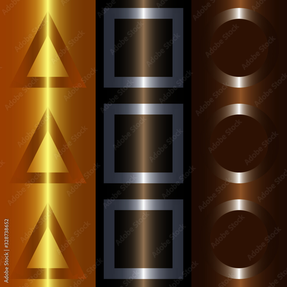 Abstract 3D gold triangles on gold gradient squares and 3D silver ...