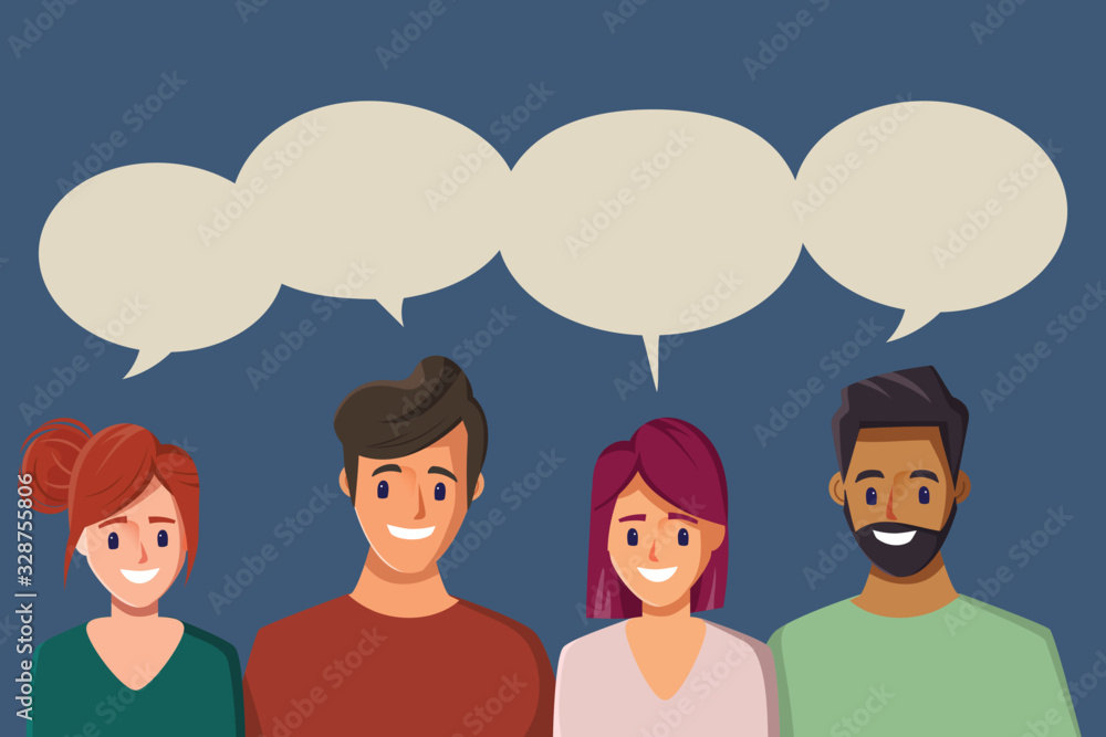 Discussing business people. Man and Woman talking on social media ...