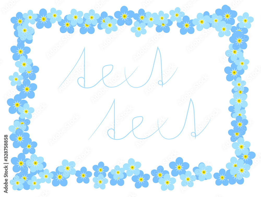 Forget me not flower frame isolated on white background. Blue flowers ...