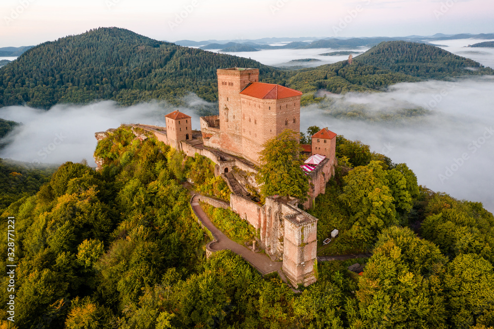Burg Trifels Luftaufnahme bei Nebel Stock Photo | Adobe Stock