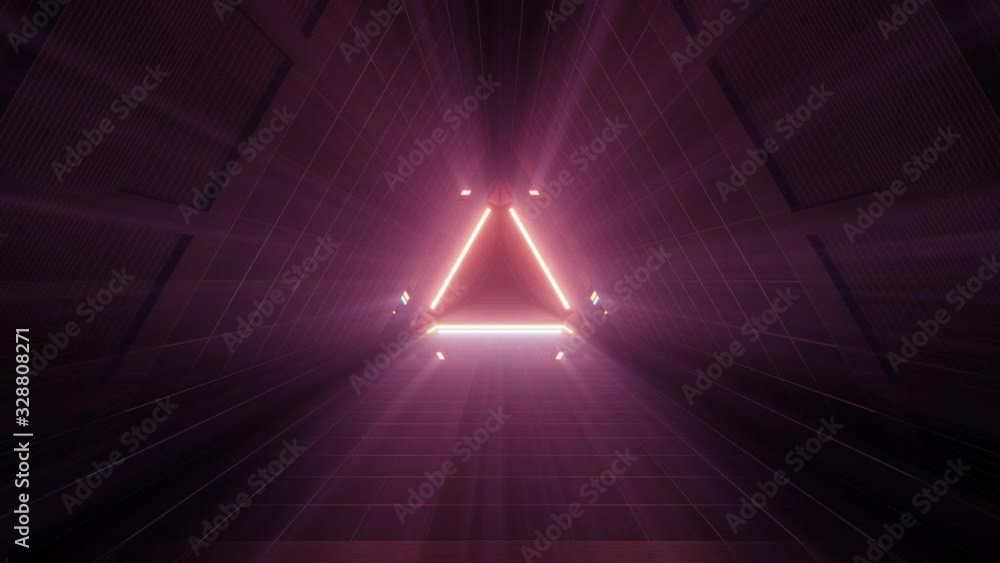 Pink triangle shape hallway in futuristic glass space ship design, loop ...