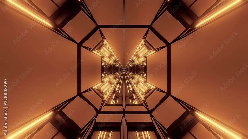 Gold octagon shape hallway in futuristic glass space ship design, loop ...