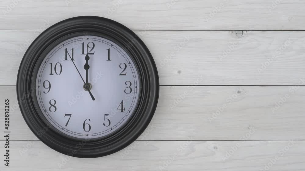 wall round clock black white with number and clockwise on twelve o ...