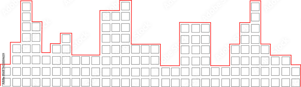 Sample blank geometric skyline made of square blocks and red outline on ...