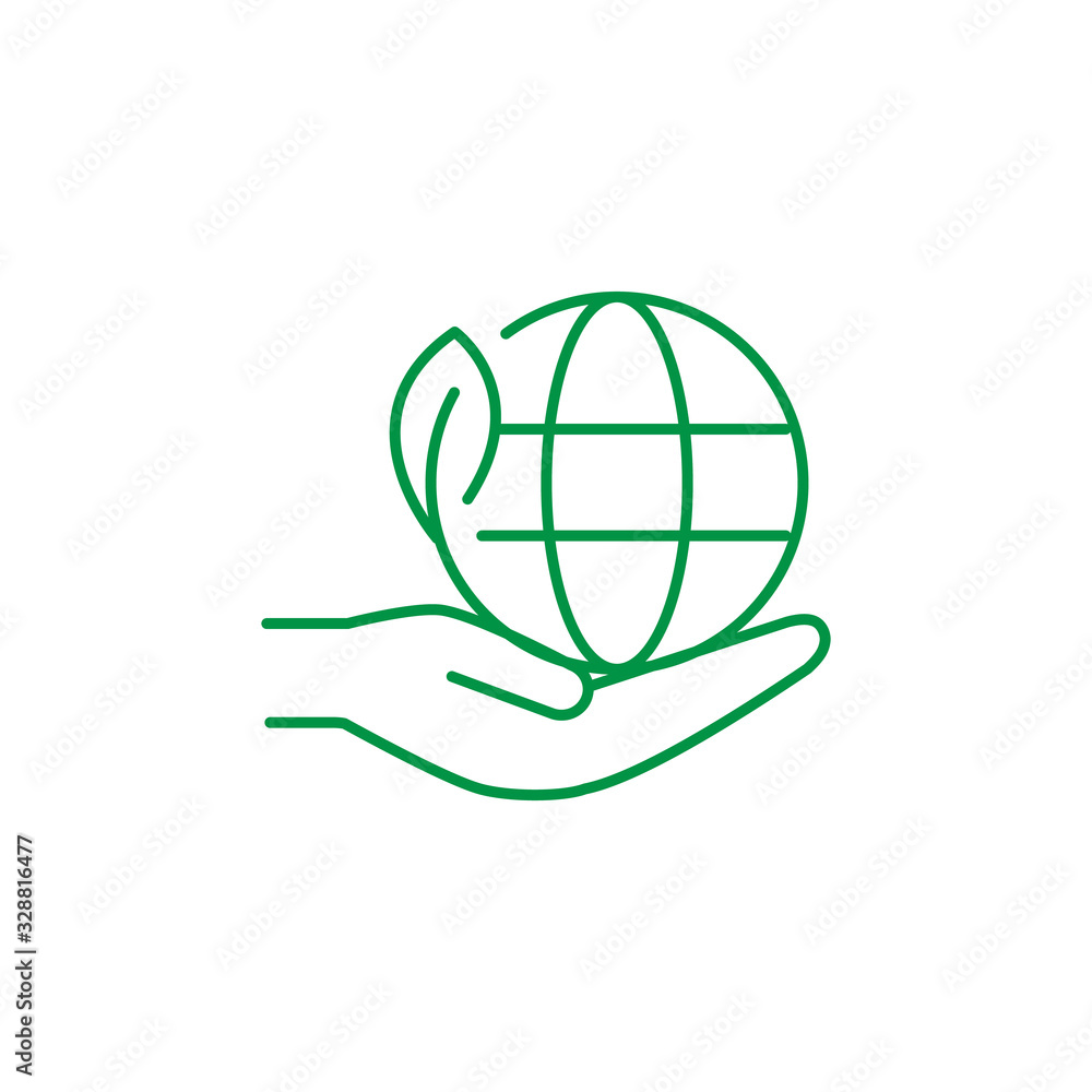 hand hold globe - vector icon. Earth with plant icon. Stock vector ...