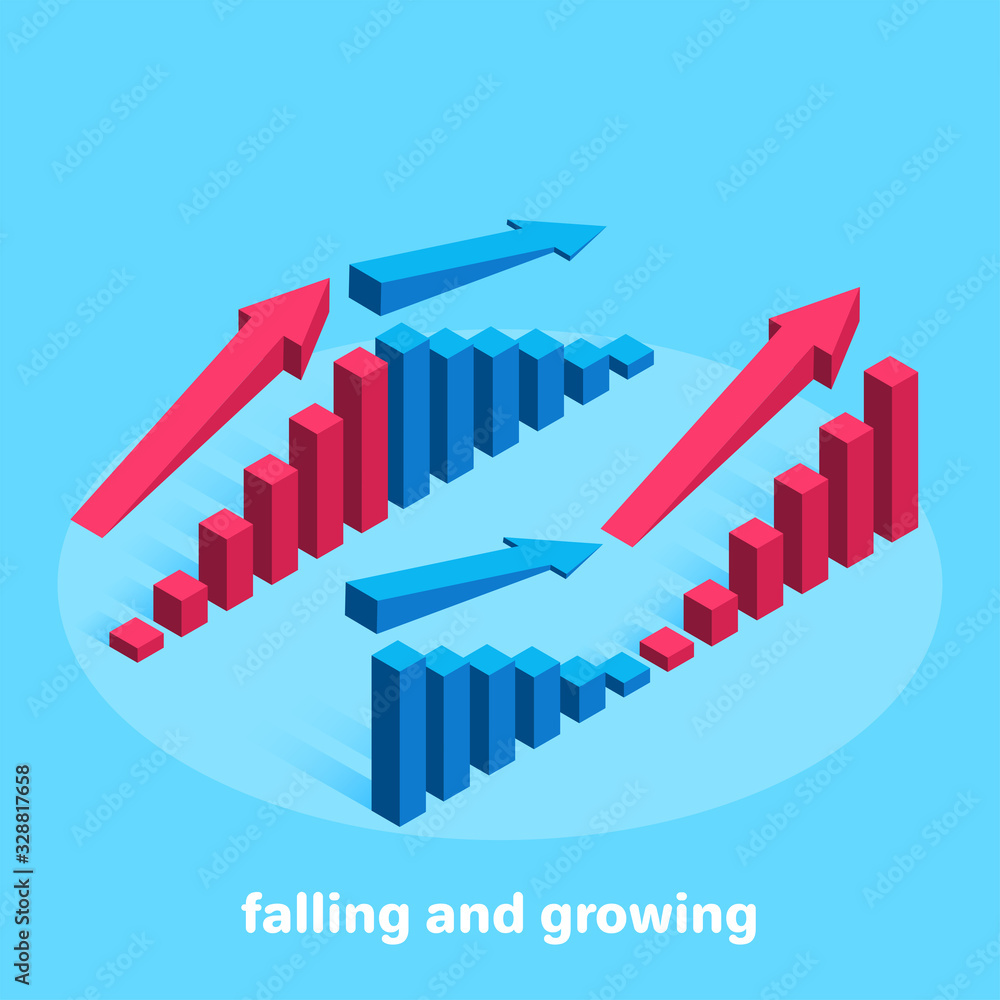 isometric vector image on a blue background, up and down arrows above ...