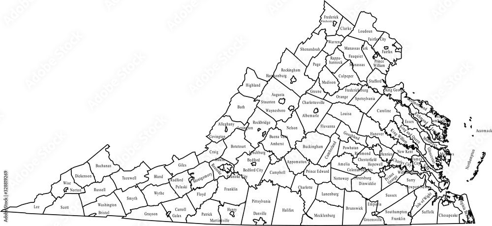 map of Virginia Stock Vector | Adobe Stock