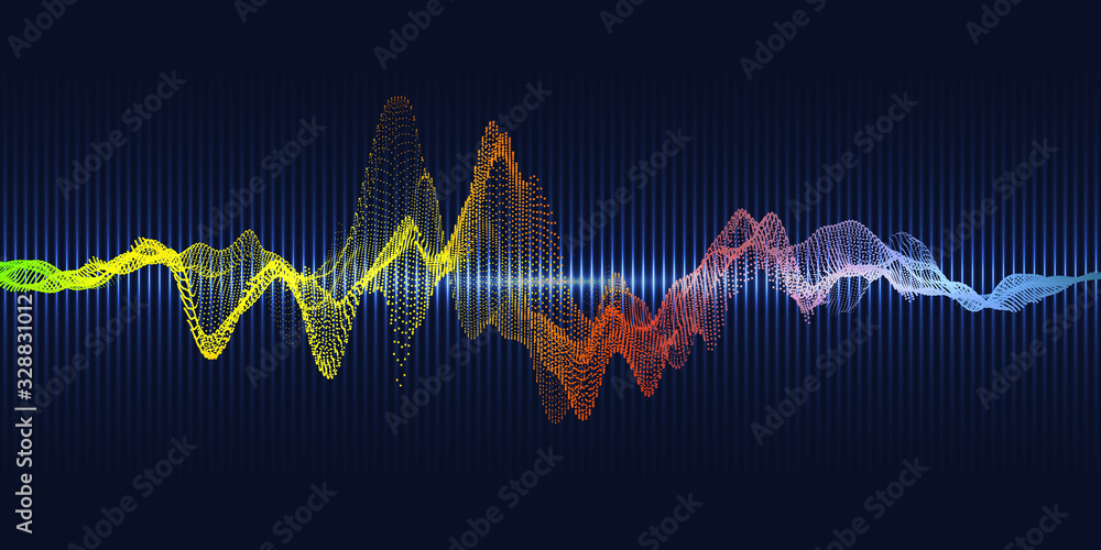 Musical abstract tech background. Equalizer with gradient color dots ...