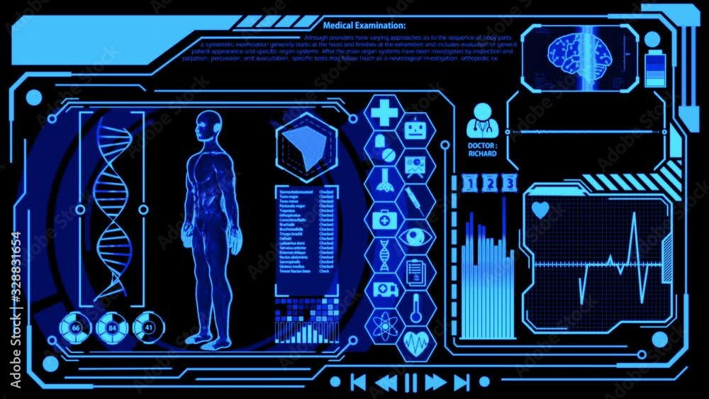 3D Human Model Rendering Rotating in Medical Futuristic HUD Display ...