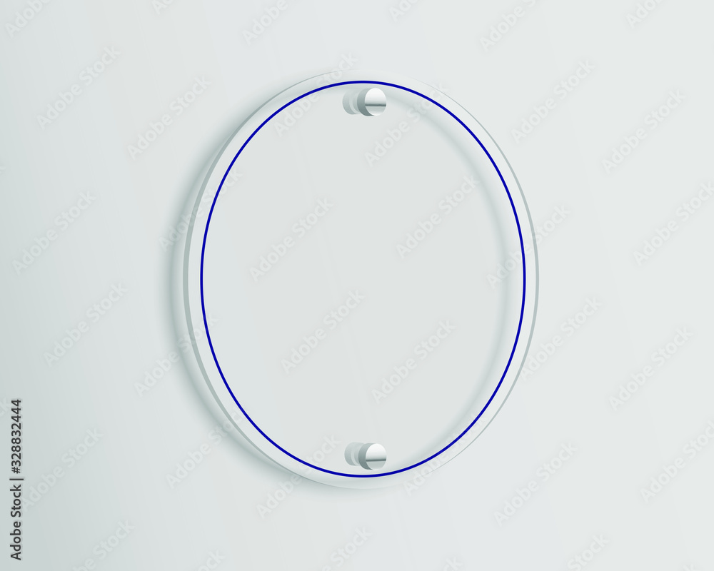 Glass signage mock up. Transparent circle acrylic sign template for ...