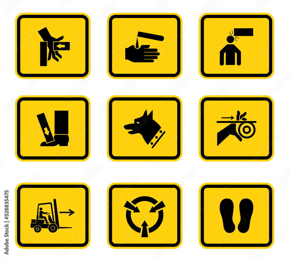 Warning Hazard Symbols labels Sign Isolated on White Background,Vector ...