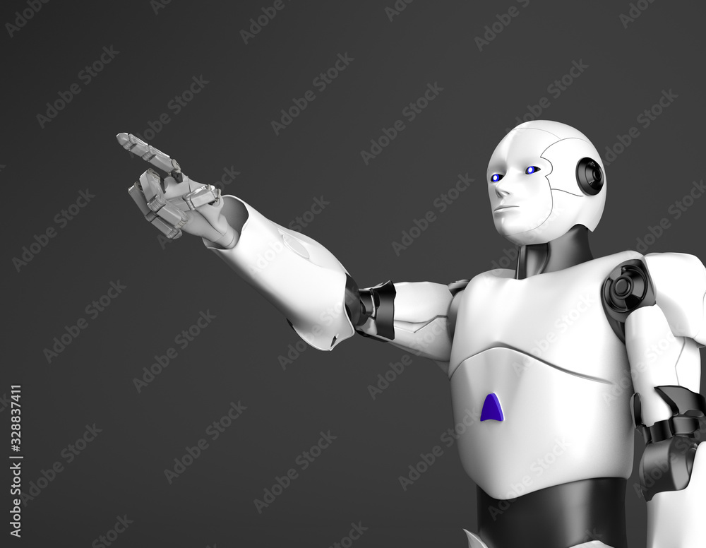 White humanoid robot points a finger,3d render. Stock Illustration ...
