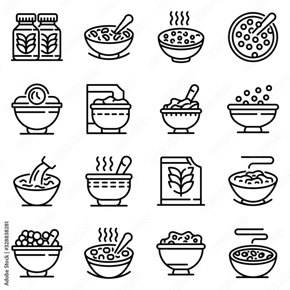 Cereal flakes icons set. Outline set of cereal flakes vector icons for ...