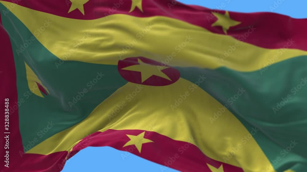 4k Grenada National flag slow loop seamless waving with visible ...