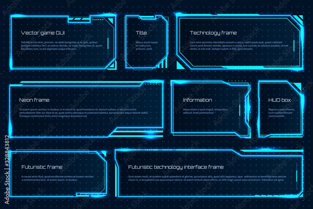 HUD game element. Futuristic tech screen template with text messages ...