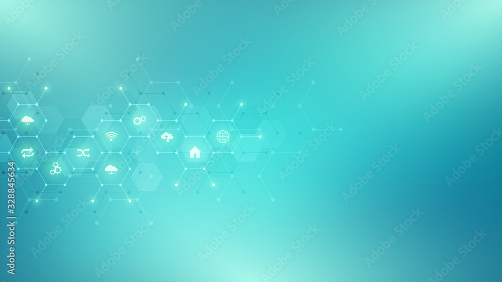 Technology background with flat icons and symbols. Concept and idea for ...