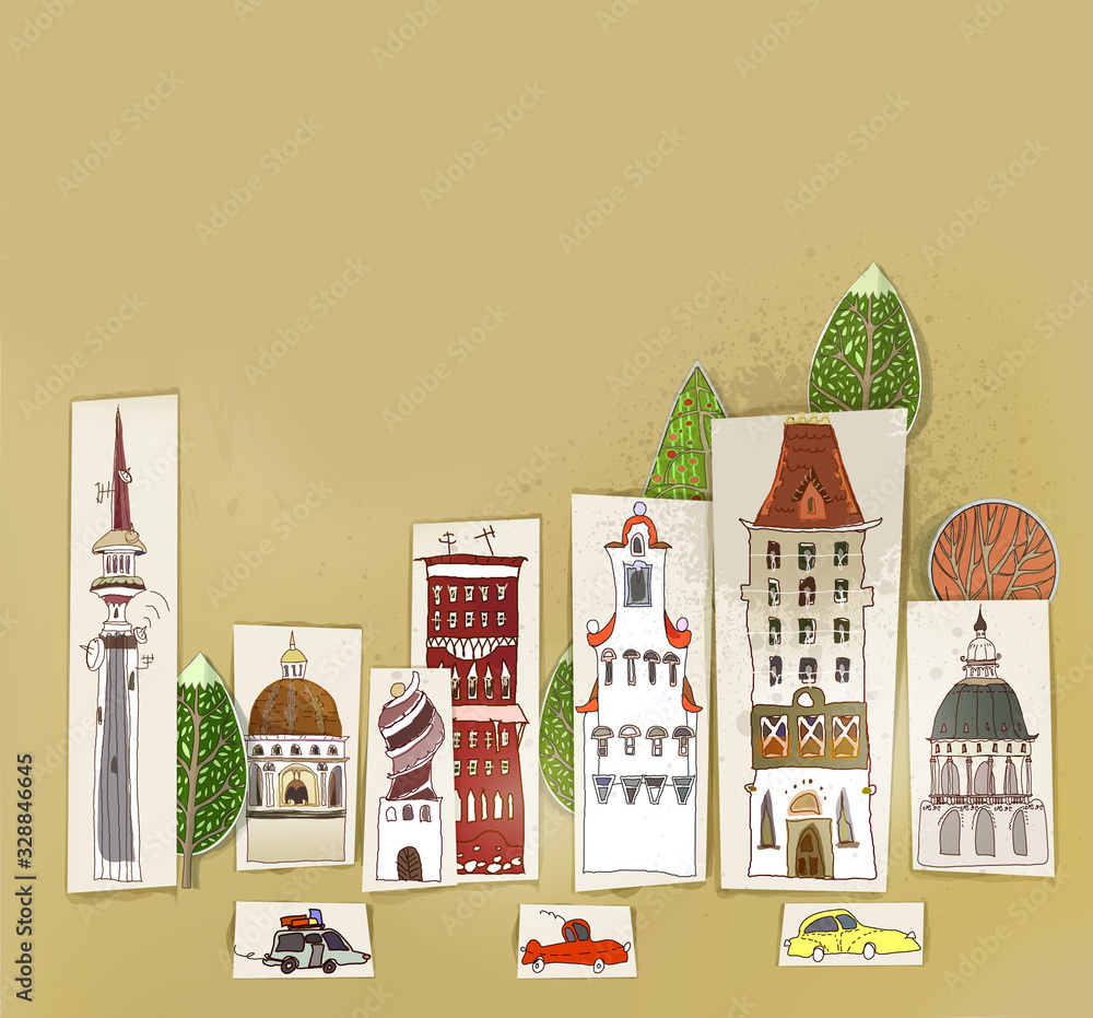 Beautiful City illustration. Cartoon city street with virally of ...