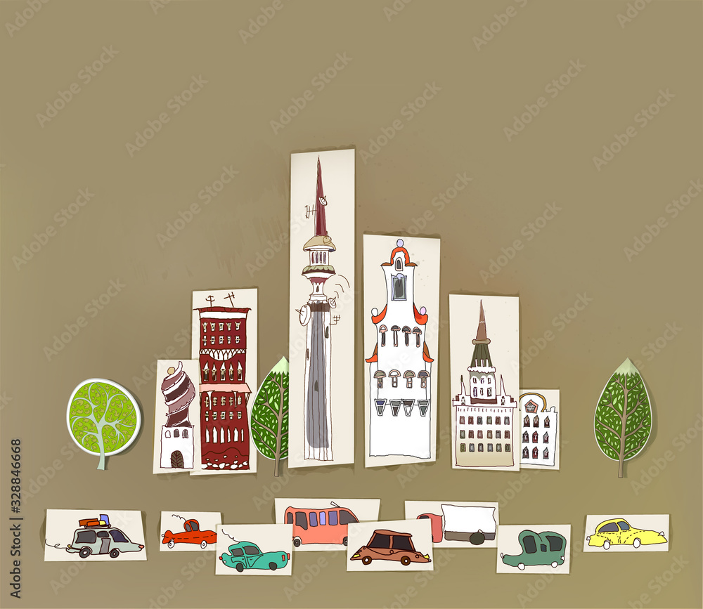 Beautiful City illustration. Cartoon city street with virally of ...