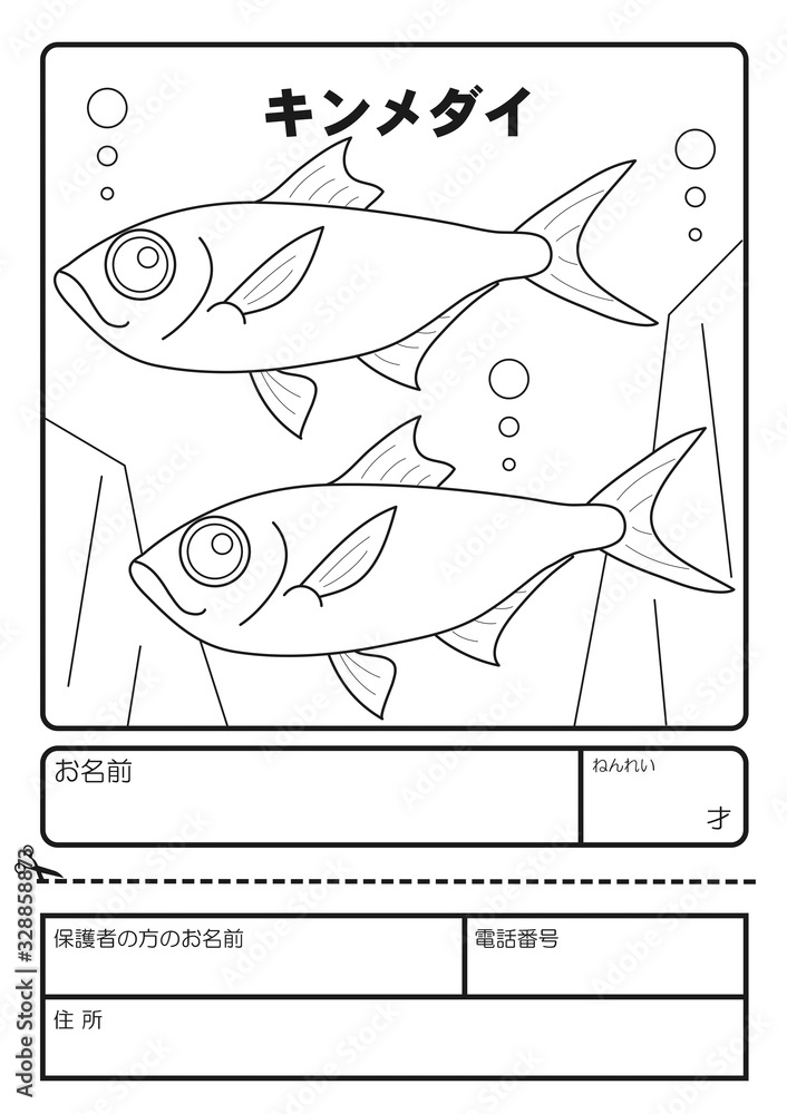 キンメダイ ぬりえ 応募用紙 coloring picture Golden eyebrow Red snapper Beryx ...