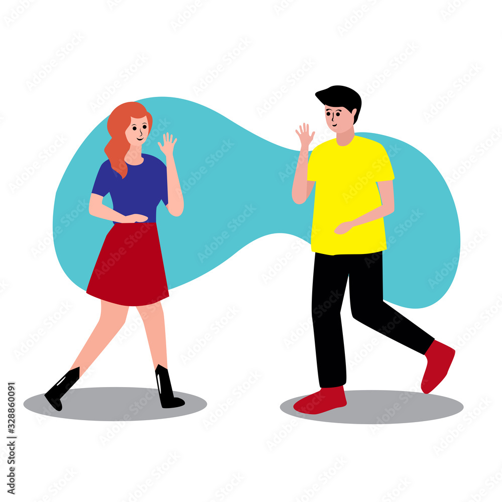 People say hello. The guy and the girl say hello to each other. Cartoon ...