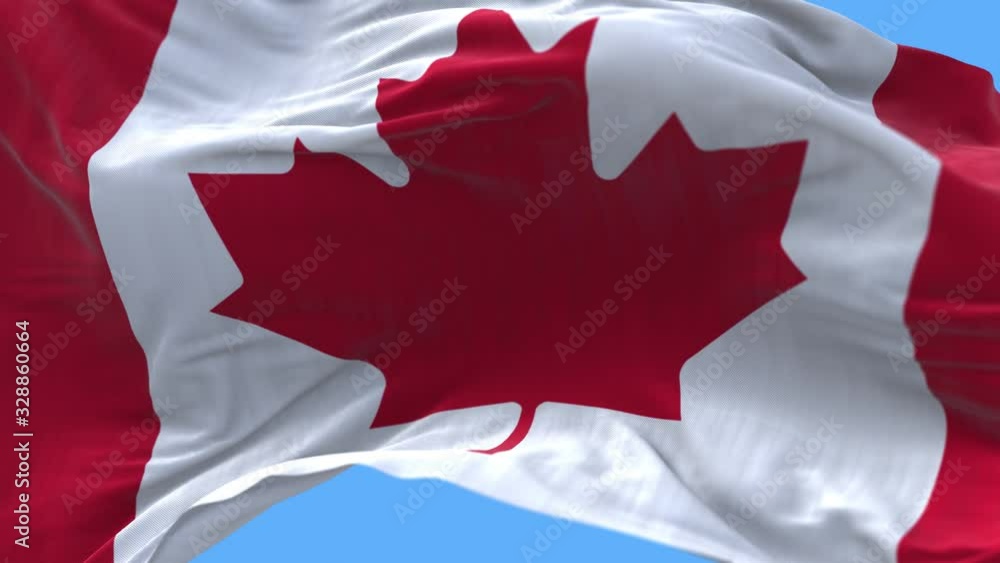 4k Canada National flag slow loop seamless waving with visible wrinkles ...