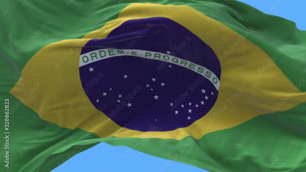 4k Brazil National flag slow loop seamless waving with visible wrinkles ...