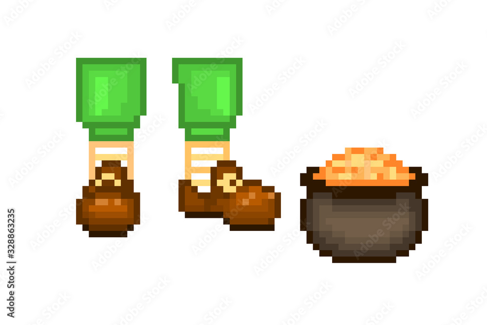 Leprechaun legs and a pot of gold, pixel art Saint Patrick's Day ...